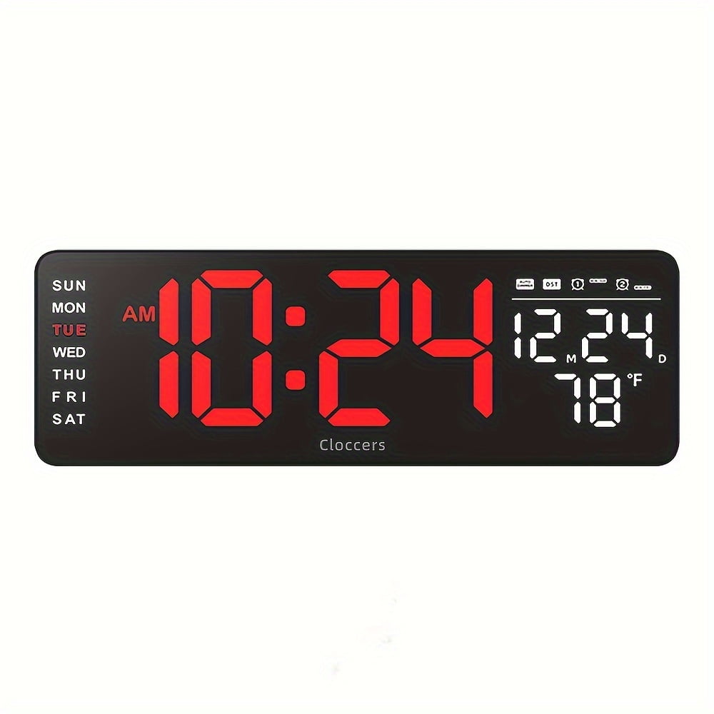 BIQIANWO Large Screen Digital Wall Clock With Indoor Temperature Date ...