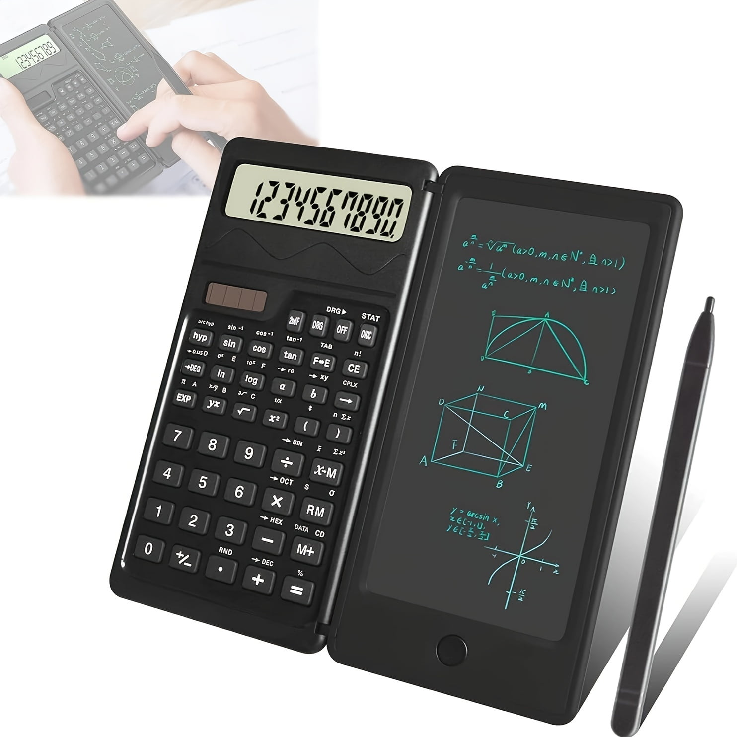 BIQIANWO Smart Folding Scientific Calculator with 10-Digit LCD Display, Erasable Writing Tablet ...