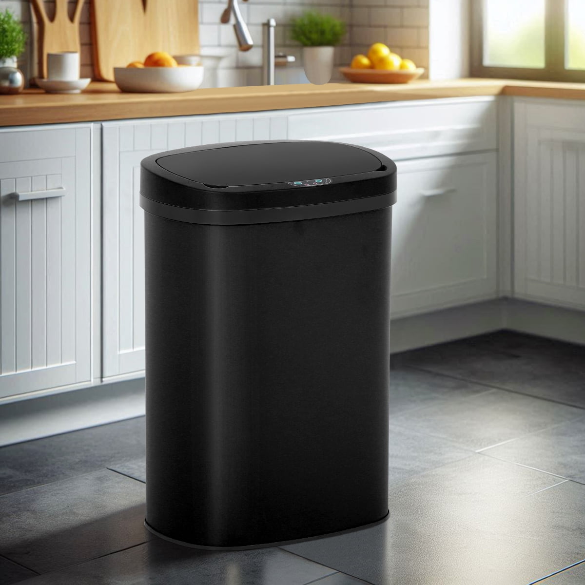 BIQWBIC 13 Gallon Automatic Trash Can, Touchless Stainless Steel Kitchen Garbage Can, Black ...