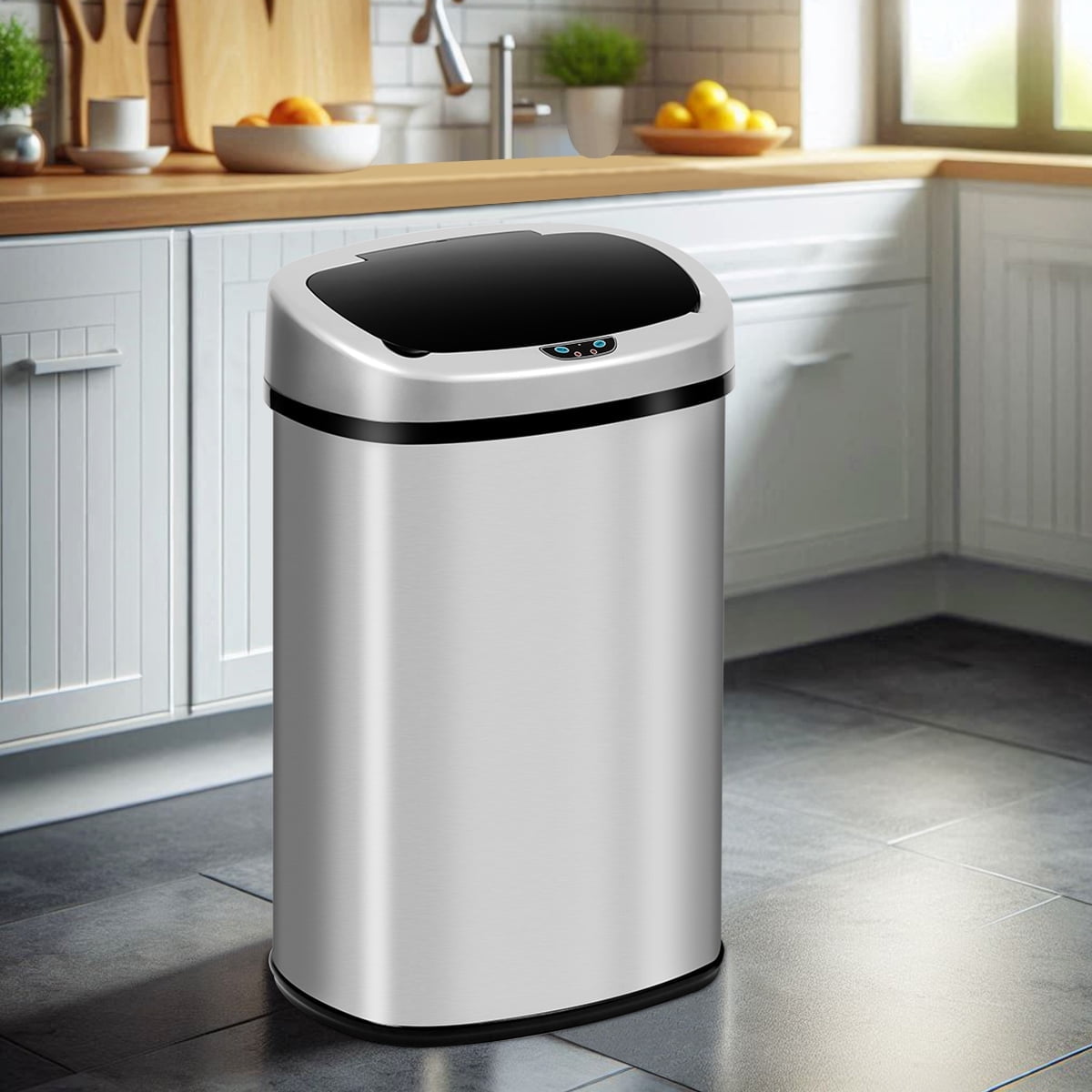 BIQWBIC 13 Gallon Automatic Trash Can, Touchless Stainless Steel ...