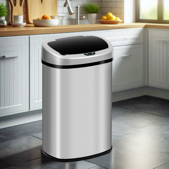 13 Gallon Trash Can with Sensor, Stainless Steel Automatic Garbage Can ...