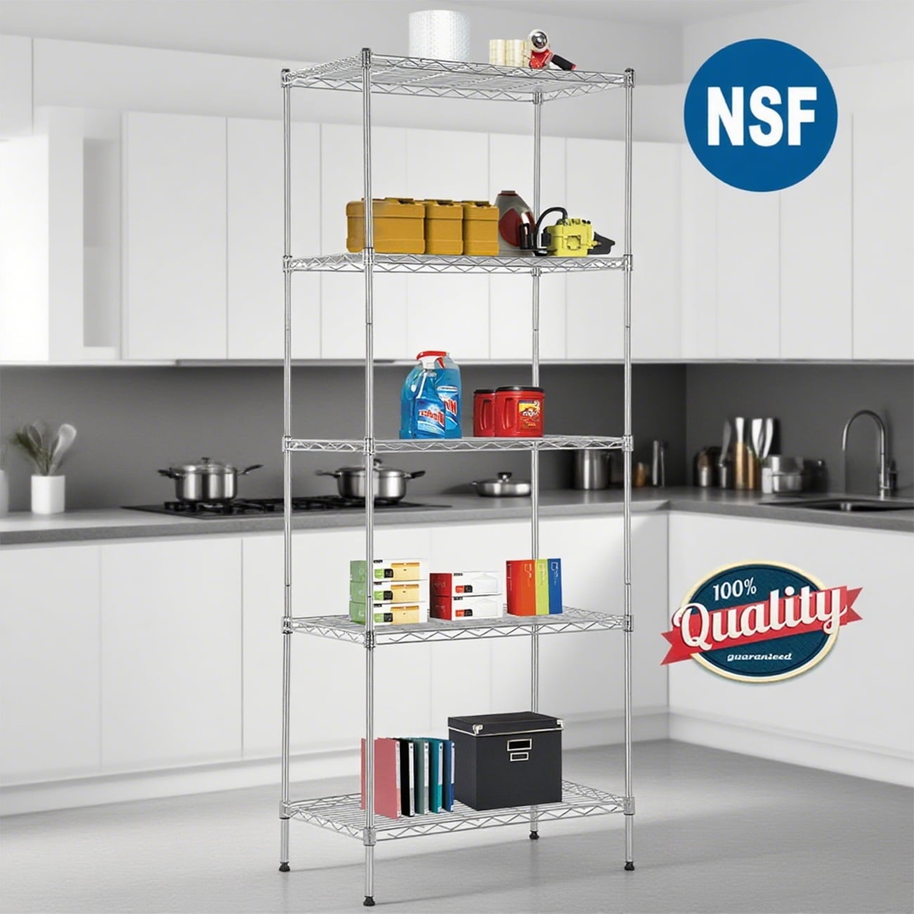BIQWBIC 5-Tier Wire Shelving Unit - Heavy Duty Metal Shelf Organizer, NSF Certified Storage ...