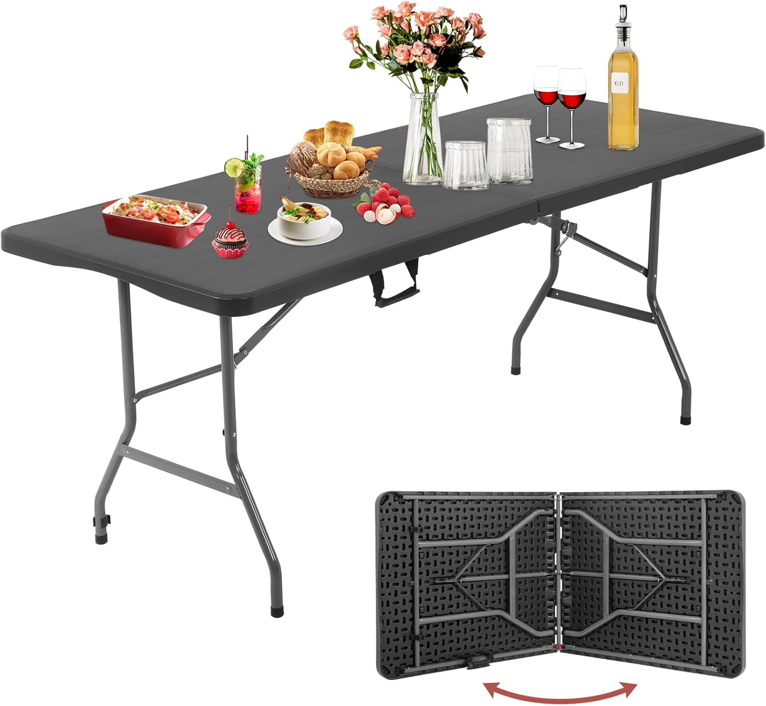 BIQWBIC 6ft Folding Table, Heavy Duty Foldable Table with Handle ...