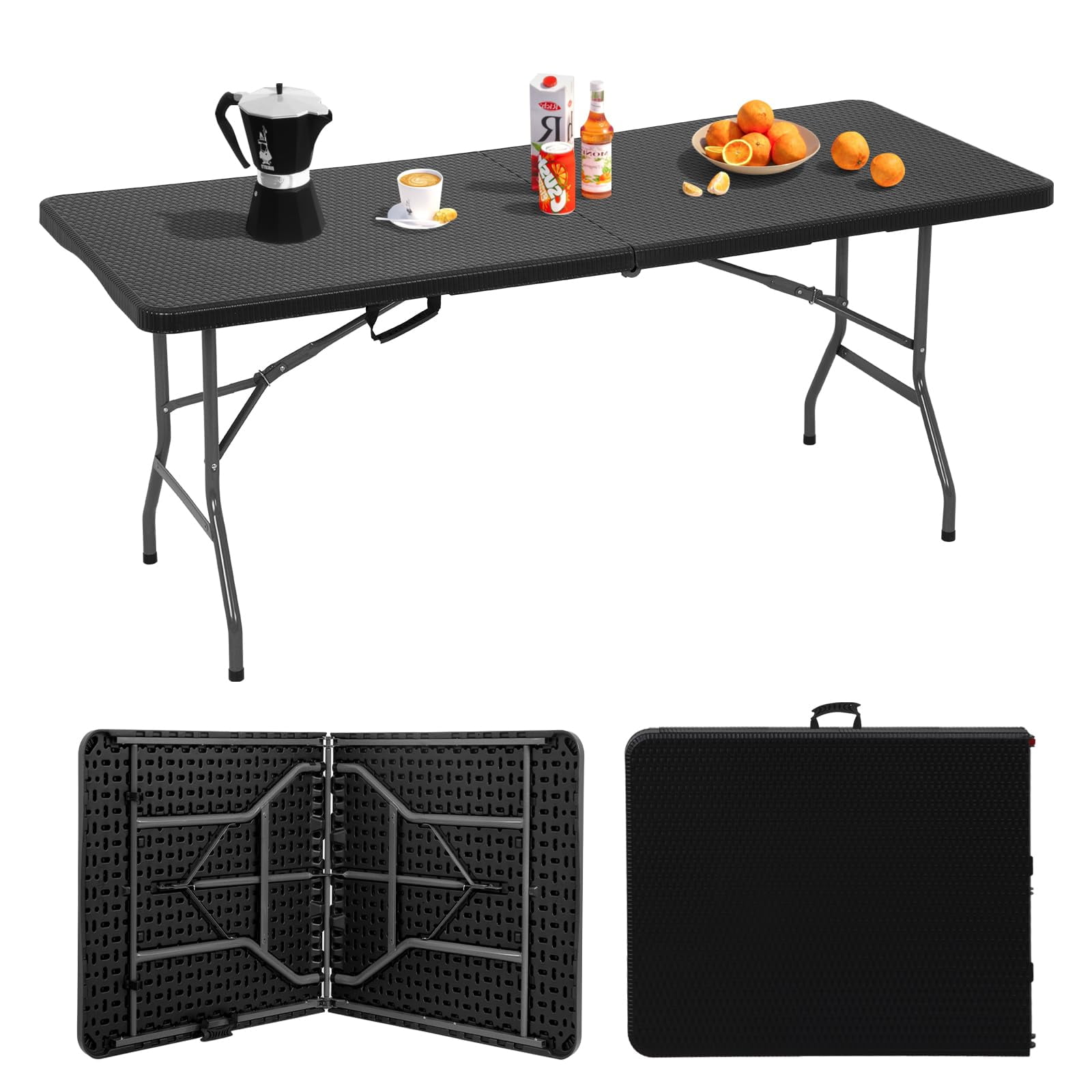 BIQWBIC 6ft Folding Table, Heavy Duty Foldable Table with Handle ...