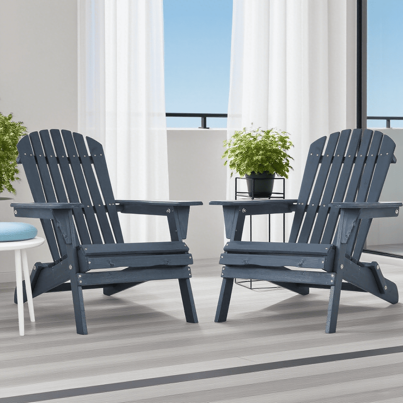 BIQWBIC Adirondack Chairs Set of 2, Folding Wooden Fire Pit Chair for Patio Deck Garden, All ...