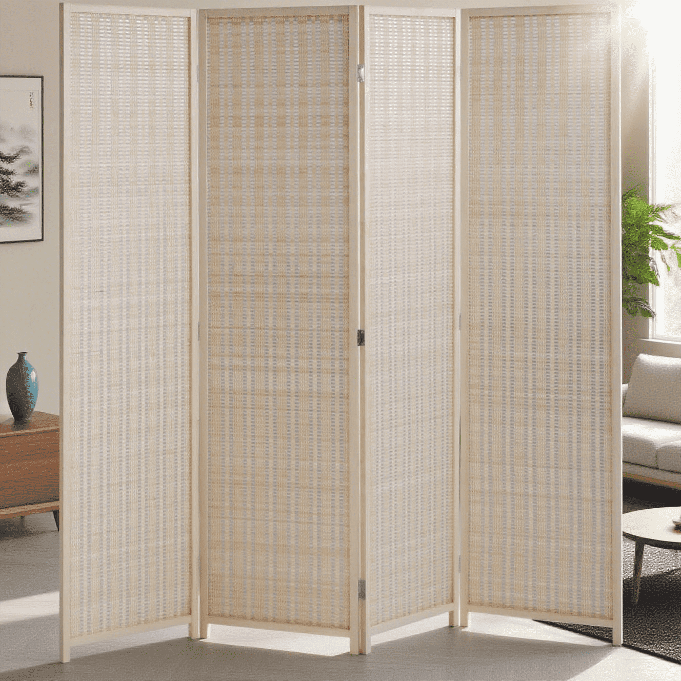 BIQWBIC Bamboo Room Divider Folding Privacy Screen, 72 Inches High, 4 ...