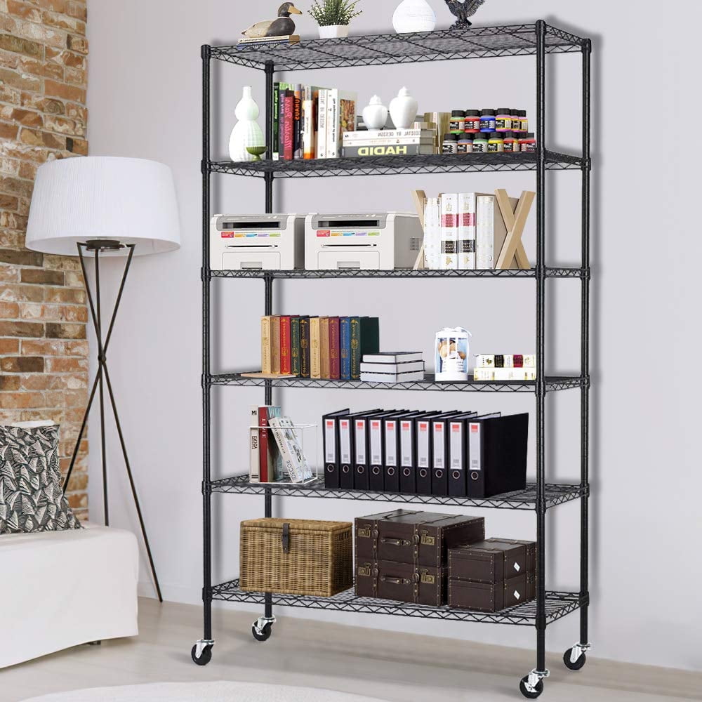 BIQWBIC Heavy Duty Wire Shelving 2100 Lbs Metal Shelves on Wheels ...