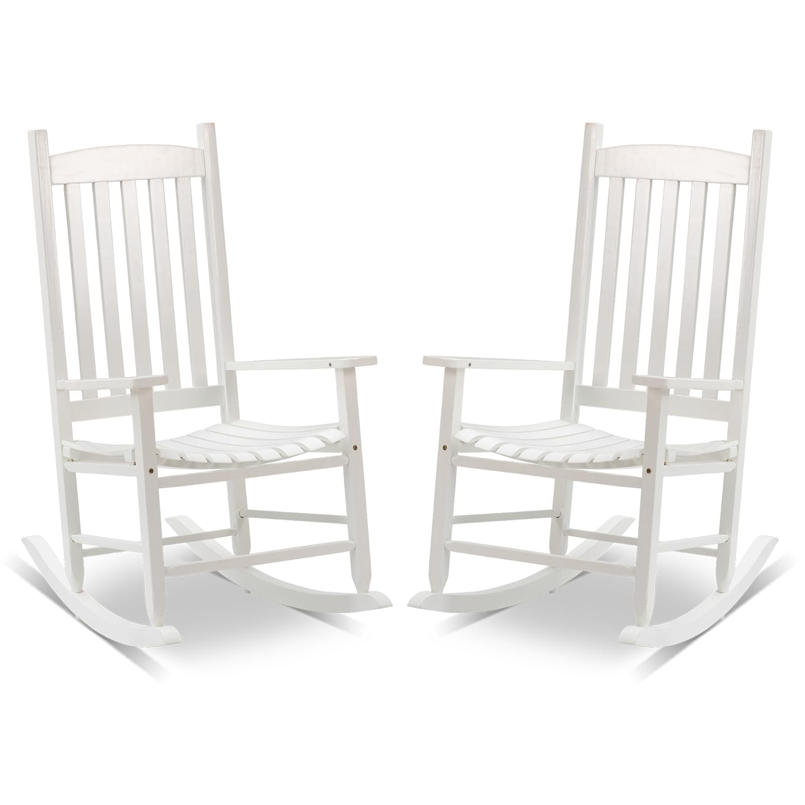 BIQWBIC Outdoor Rocking Chairs Set of 2, Patio Wooden Rocker with High ...