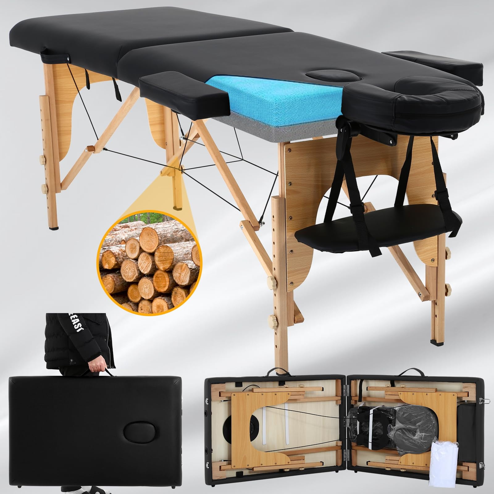 BIQWBIC Portable Massage Table with Carrying Case - Adjustable Height ...