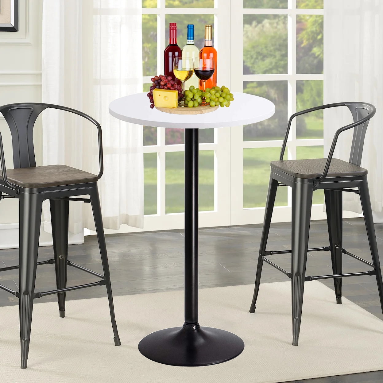 BIQWBIC Round Bar Table with MDF Top & Metal Base, 38.9" Height Counter ...
