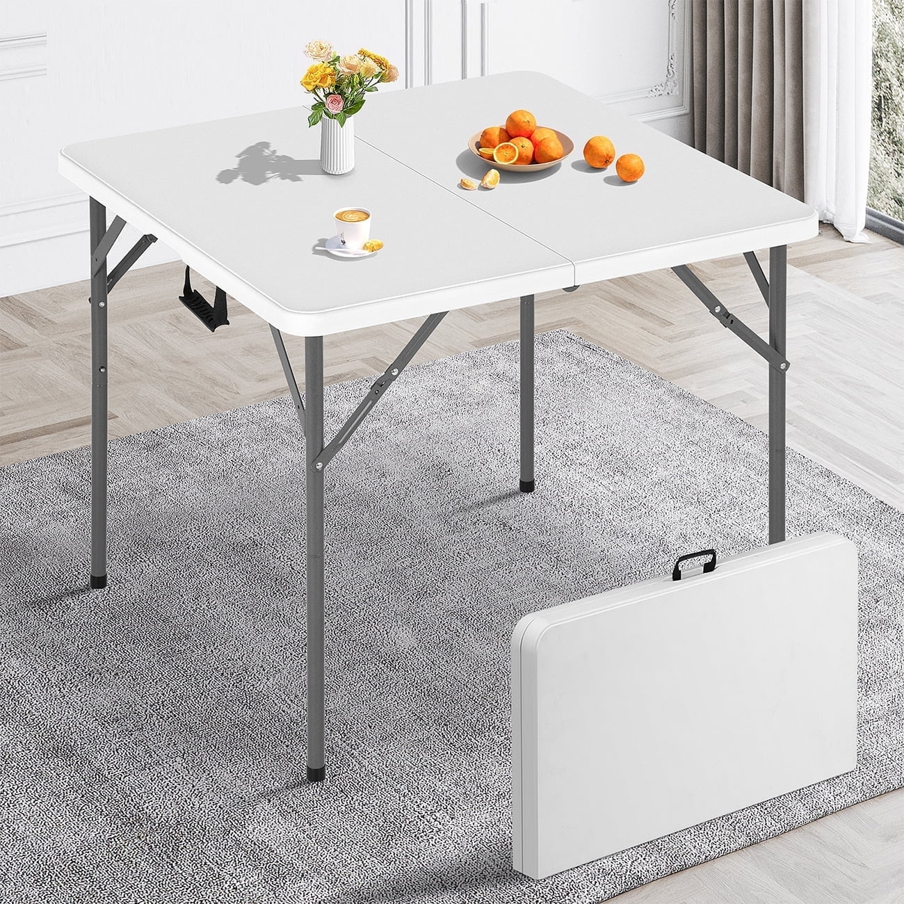 BIQWBIC Square Fold-in-Half Table with Anti-Arch Leg Lock, Sturdy ...