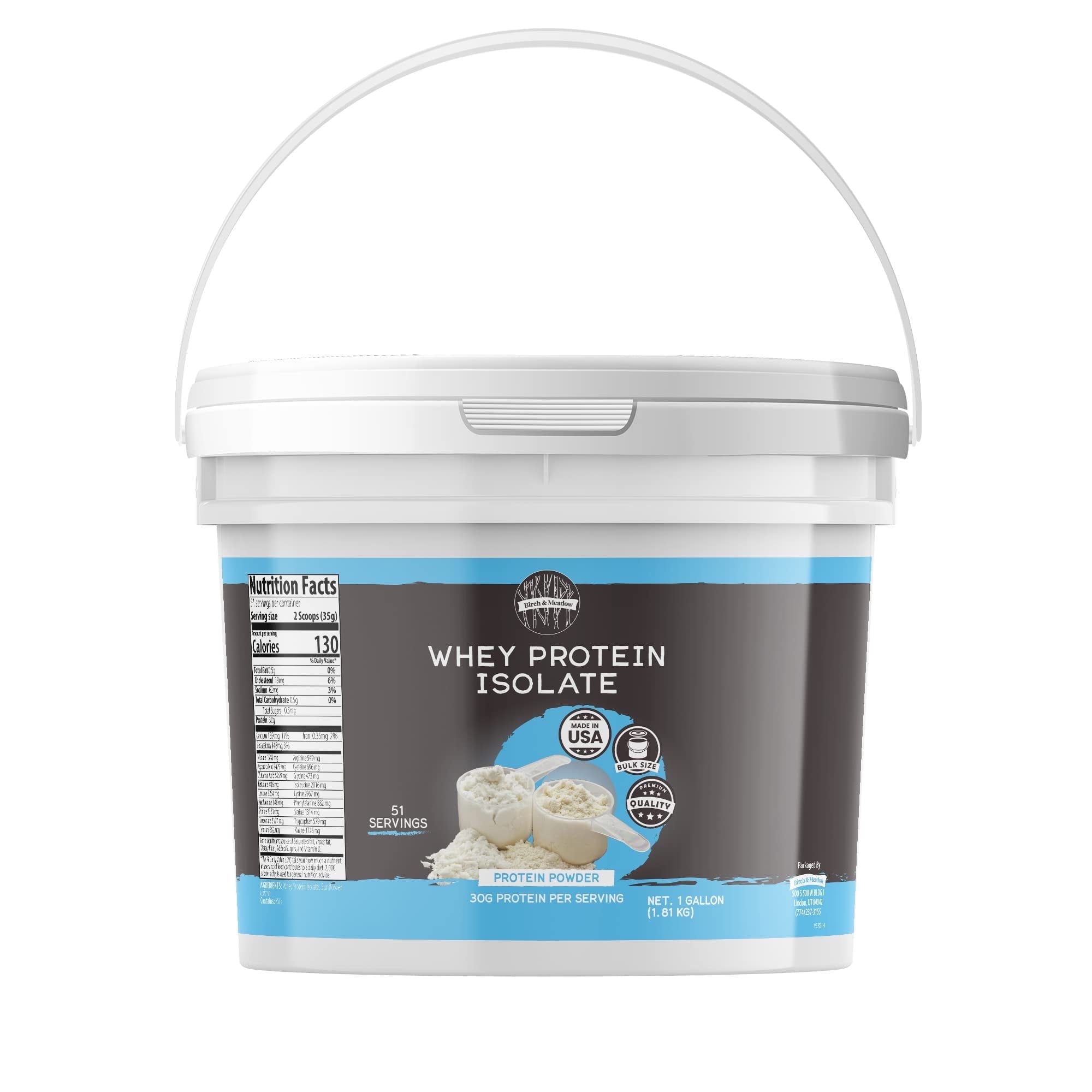 BIRCH & MEADOW 1 Gallon of Whey Protein Isolate Powder, Workout ...