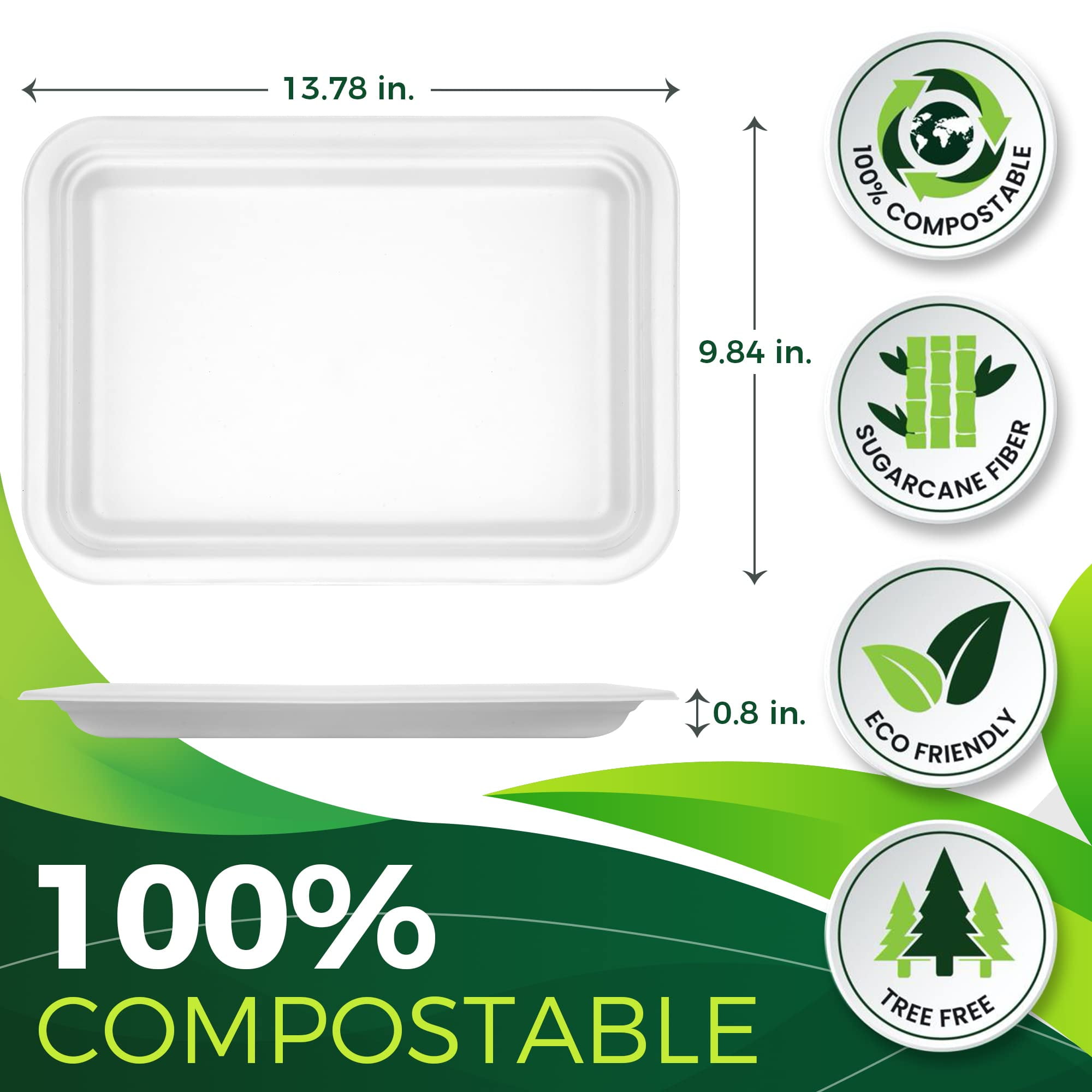 BIRCHIO 50Pack 14" AJH3 Heavy Duty Disposable Rectangle Food Trays ...
