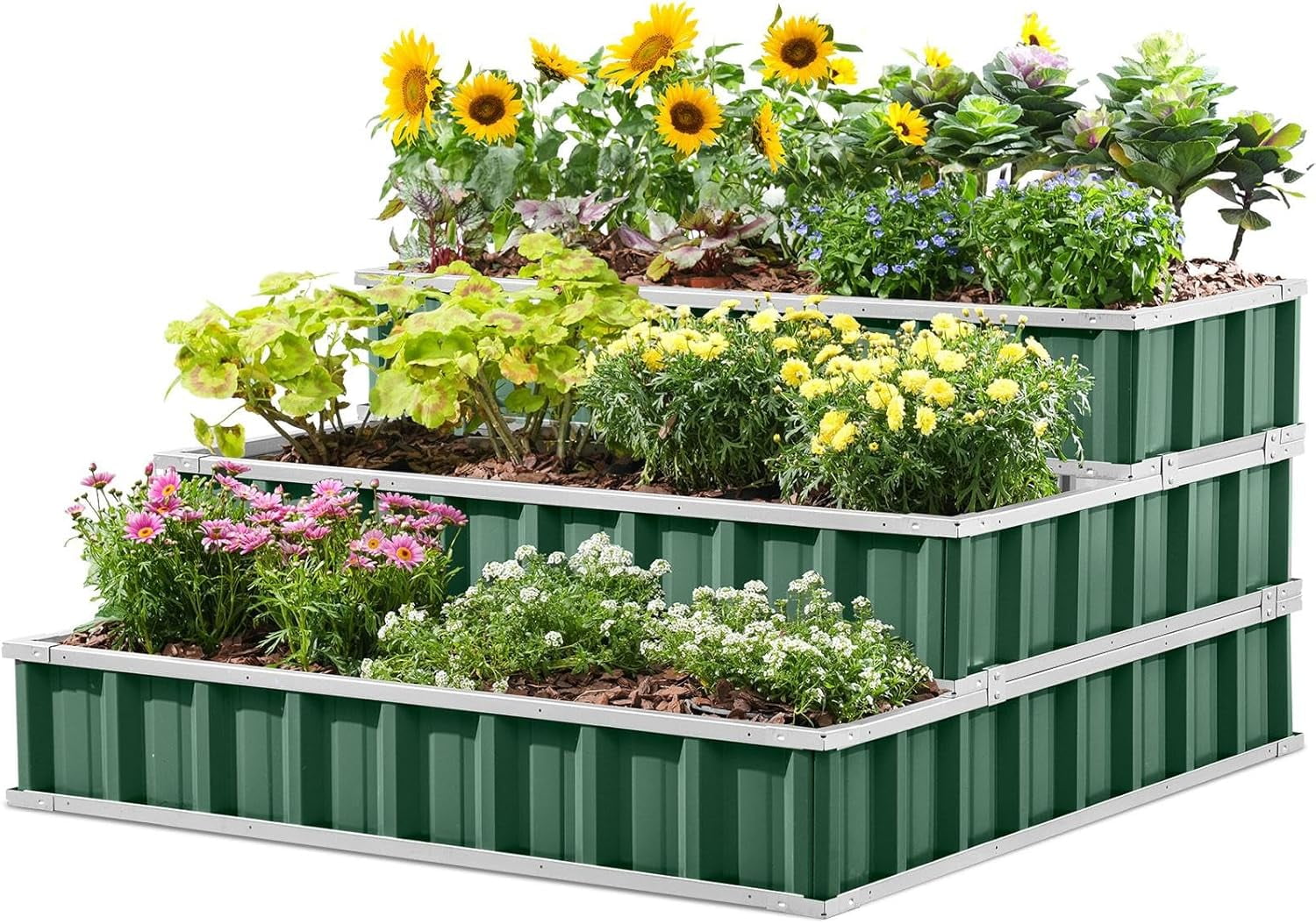 BIRD 3 Tiers Raised Garden Bed Dismountable Frame Galvanized Steel ...