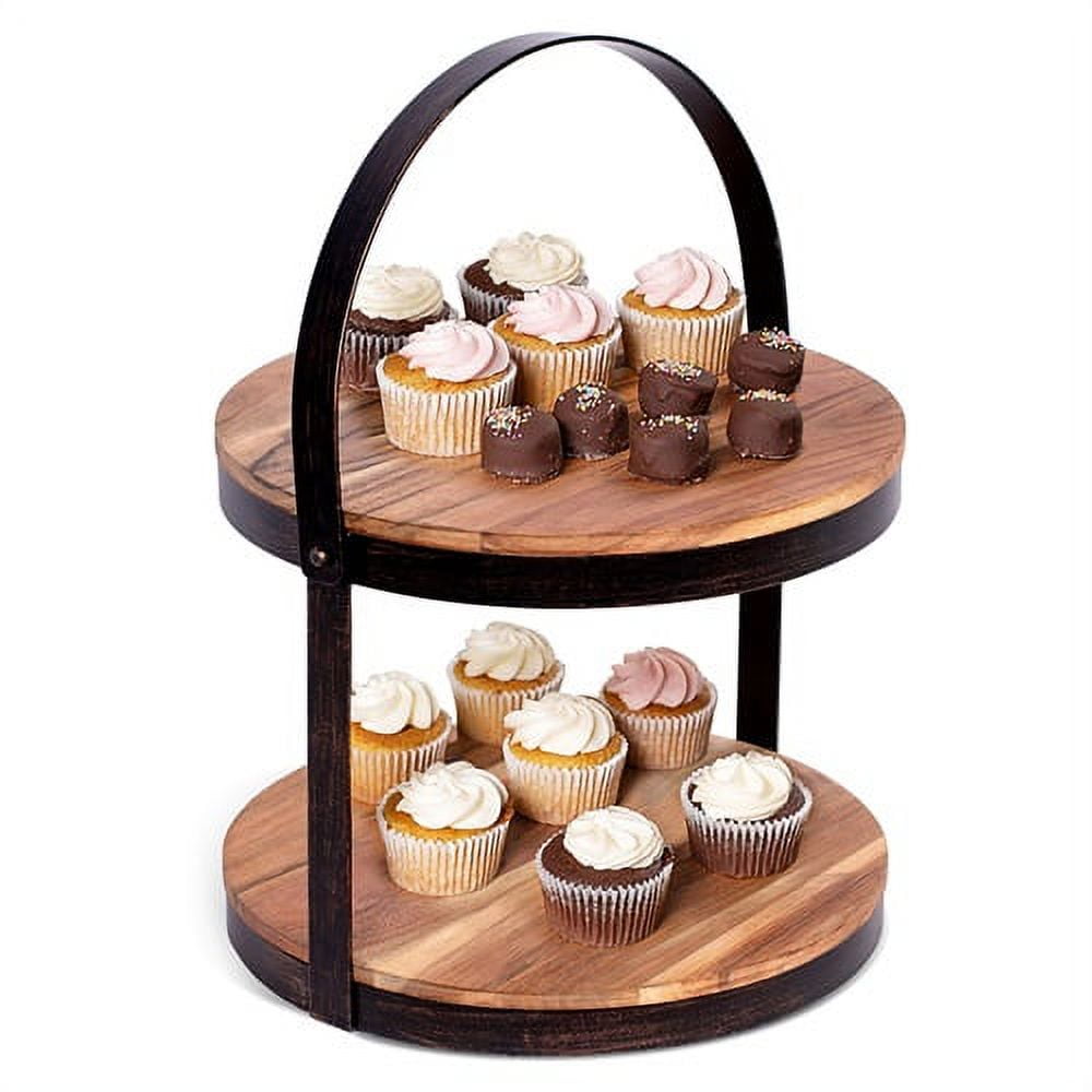 BIRDROCK HOME 2-Tier Cupcake and Cake Stand with Handle - Wood Iron ...