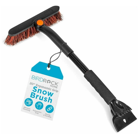 BIRDROCK HOME 20” Snow Brush w/Ice Scraper for Car | 9.5” Wide Bristle ...