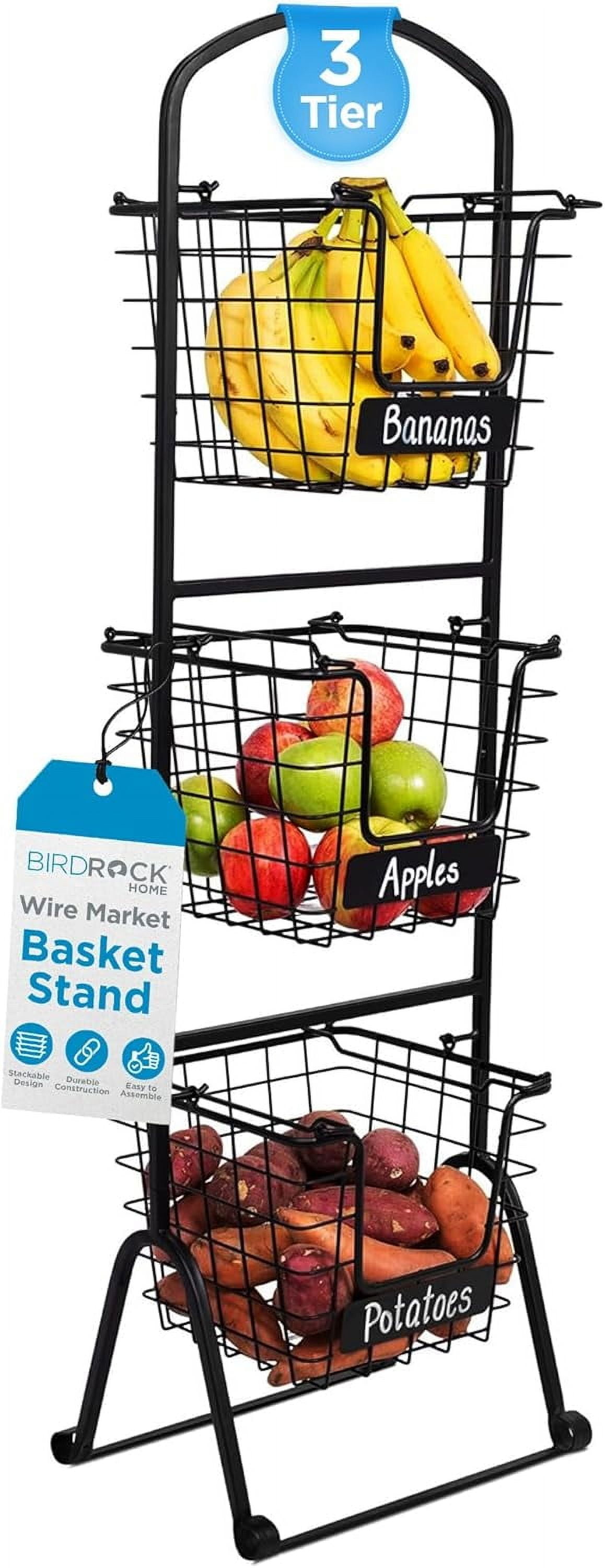 BIRDROCK HOME 3-Tier Wire Market Basket Stand w/ Chalk Label | Metal ...