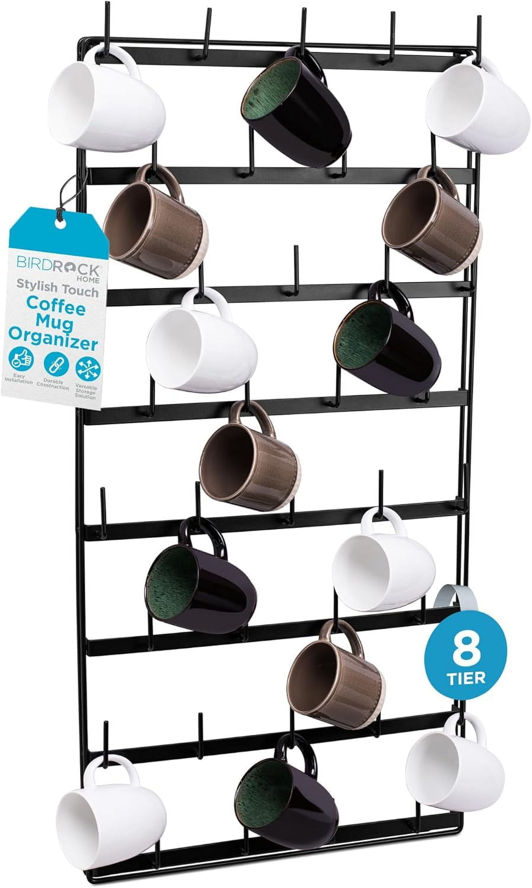 BIRDROCK HOME 36 Peg Coffee Mug Organizer Wall - 8 Tier Wall Mounted ...