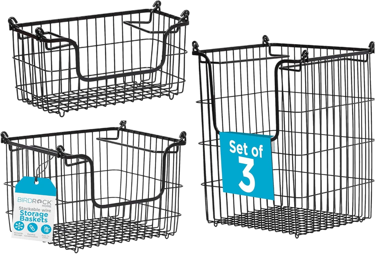BIRDROCK HOME 3pc Stackable Wire Storage Bins - Fruit Vegetable ...