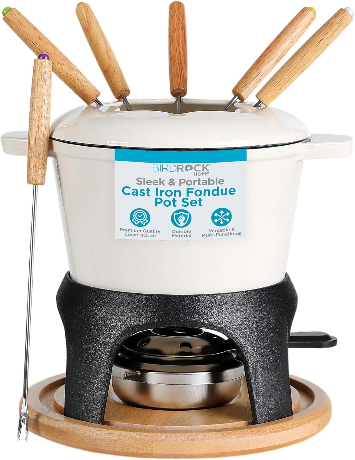 BIRDROCK HOME Cast Iron Fondue Pot Set | 8 Fondue Forks, Chrome Safety ...