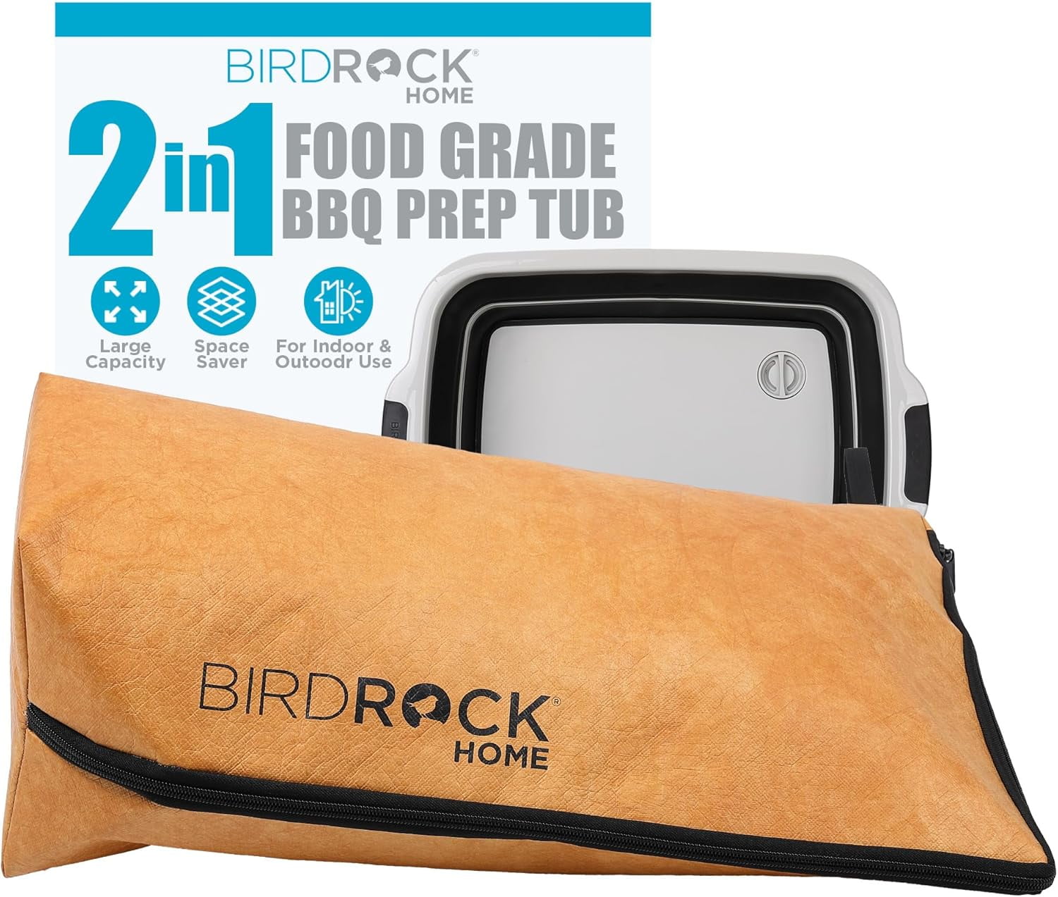 BIRDROCK HOME Collapsible Large BBQ Prep Tub & BBQ Resting Bag - Multi-Function Grill Caddy w ...