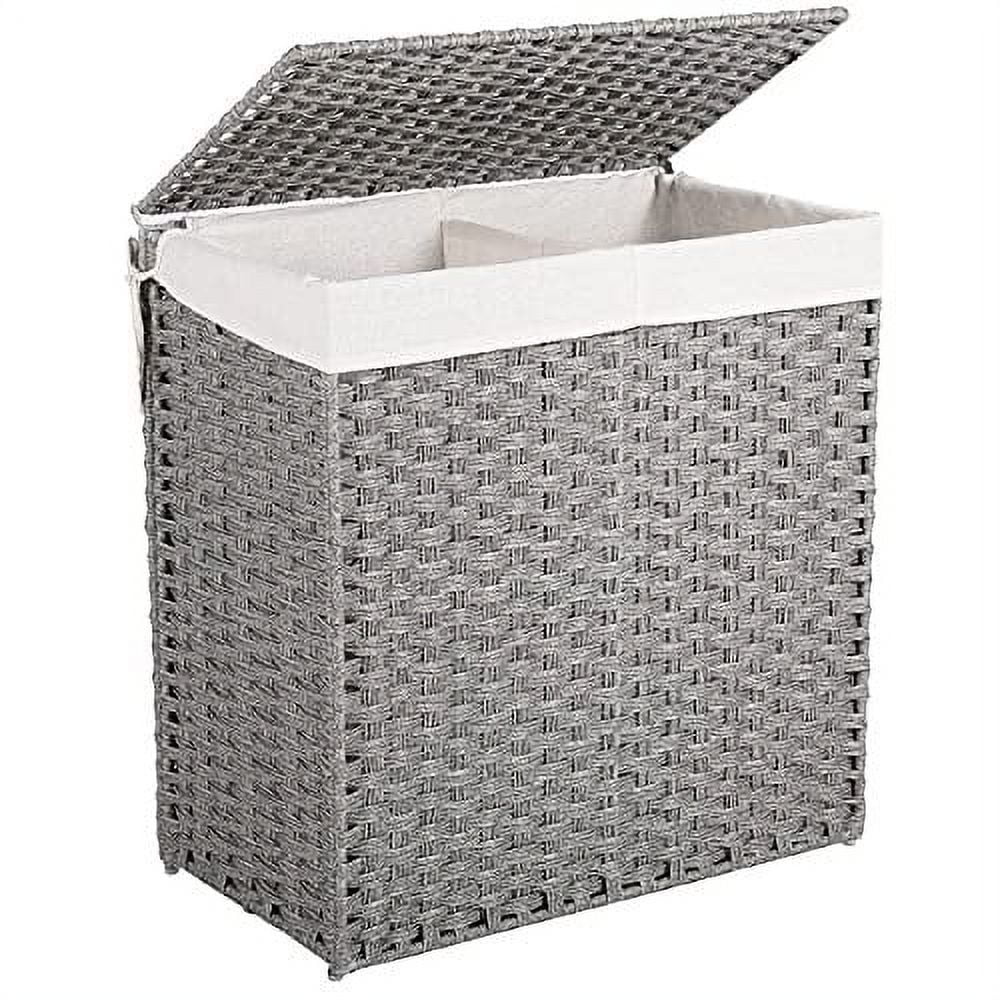 BIRDROCK HOME Divided Laundry Hamper with Lid - Grey - Double Sorter ...