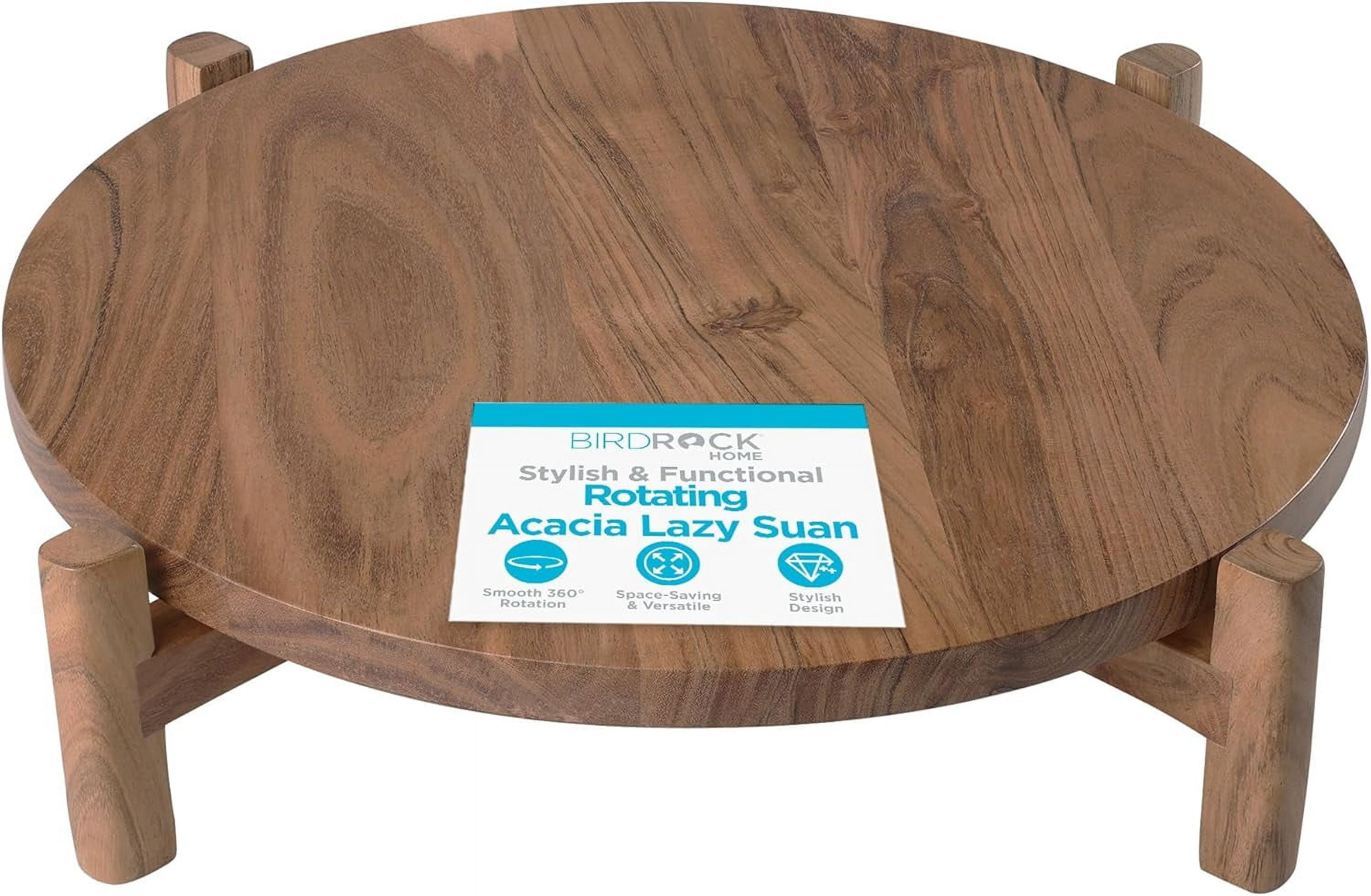 BIRDROCK HOME Elevated Lazy Susan | Rotating Acacia Wood with Raised Legs | Ideal for Serving ...