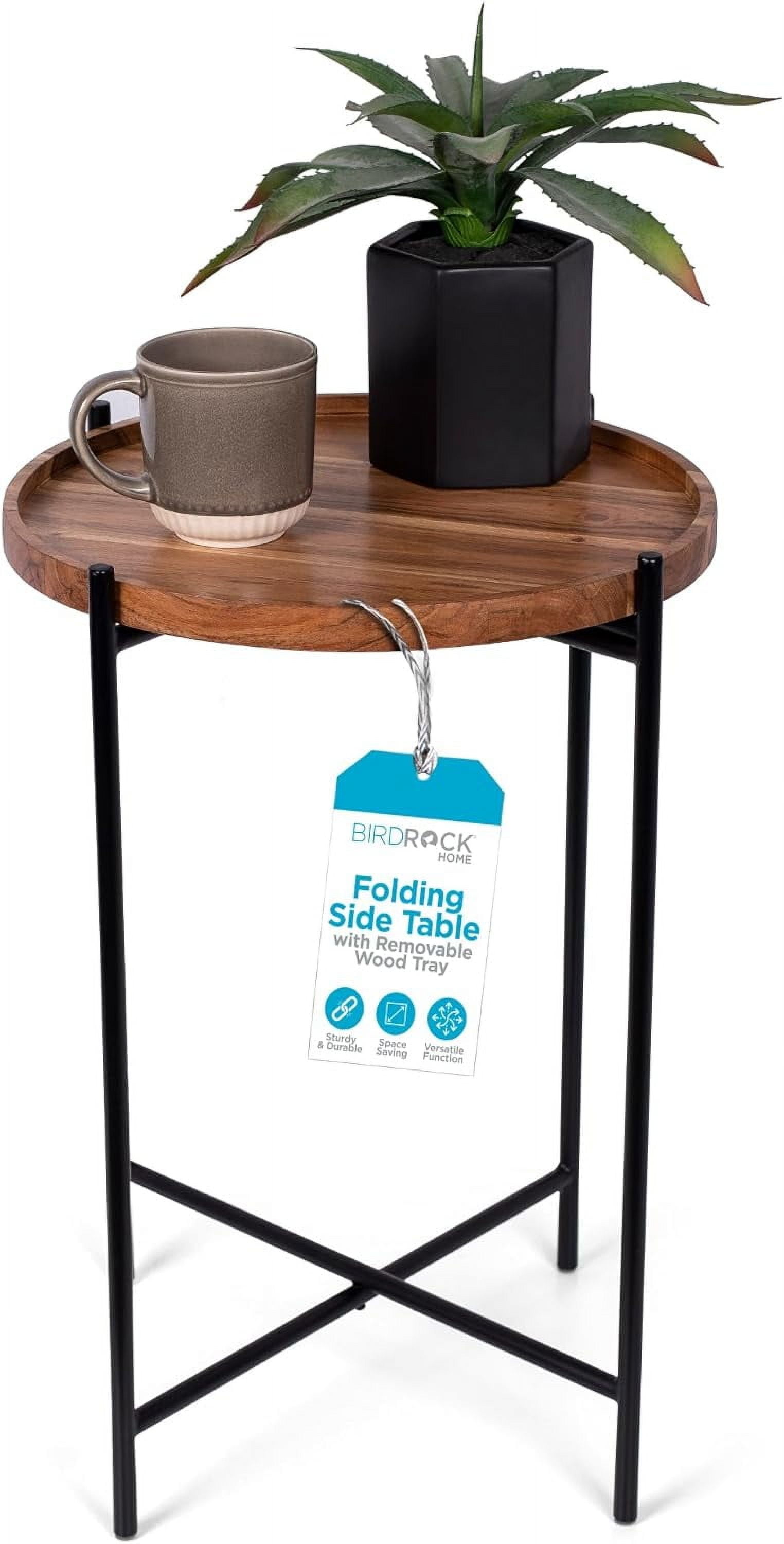 BIRDROCK HOME Folding Side Table with Removable Wood Tray - Modern ...