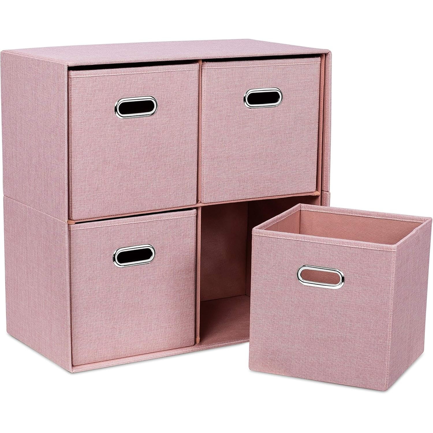 BIRDROCK HOME Linen Cube Organizer Shelf with 4 Storage Bins - Durable ...