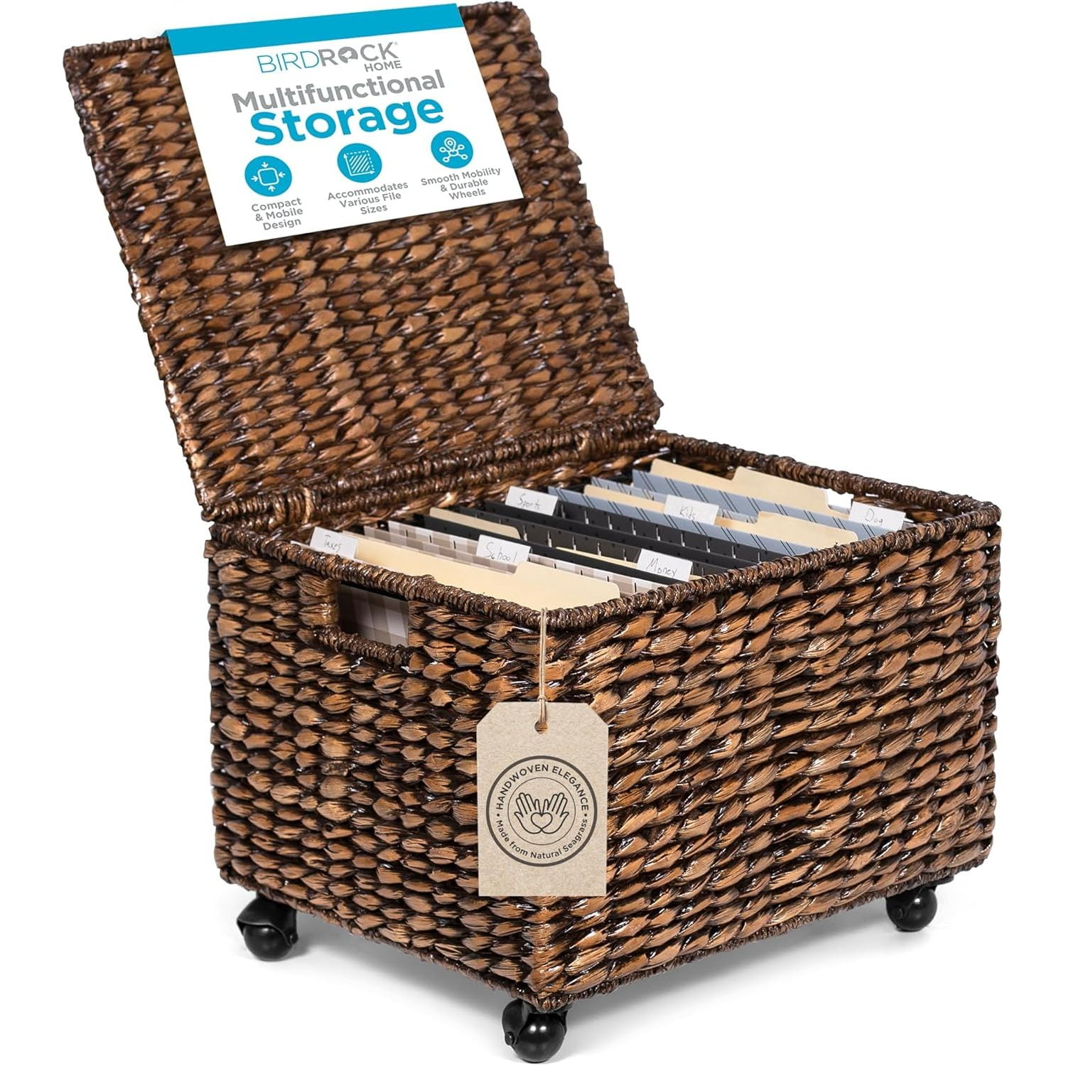 BIRDROCK HOME Rolling File Cabinet with Lid | Small Wooden Under Desk ...