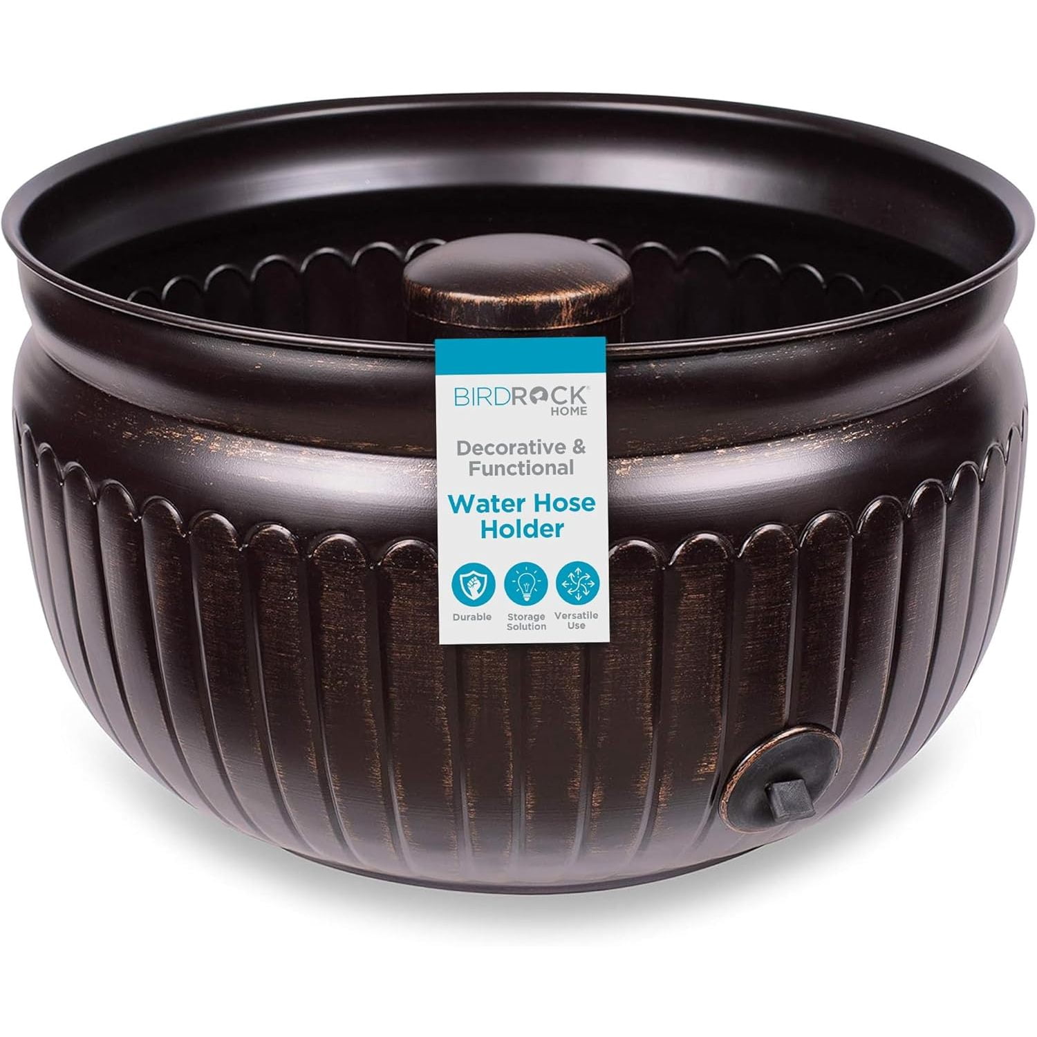 BIRDROCK HOME Water Hose Holder - Decorative Metal Pot, Indoor or ...