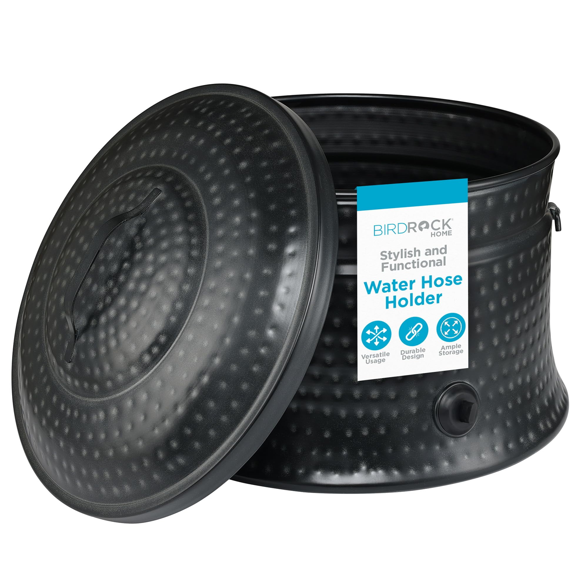 BIRDROCK HOME Water Hose Holder Pot with Lid - 200ft Garden Hose ...