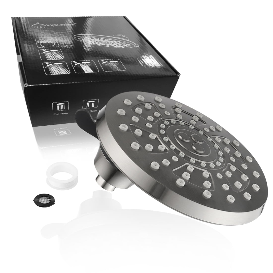 BIRGHT SHOWERS 8 Inch Rain Shower Head with 4 Spray Settings, Fixed ...