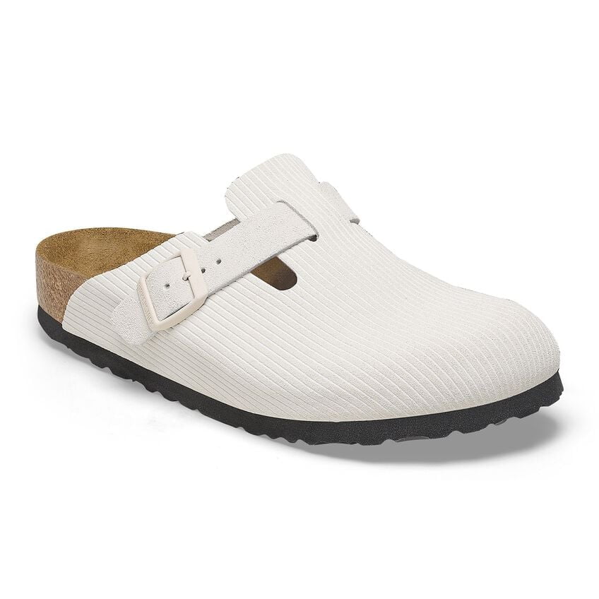 BIRKENSTOCK BOSTON SUEDE EMBOSSED Clogs Corduroy Antique White ...