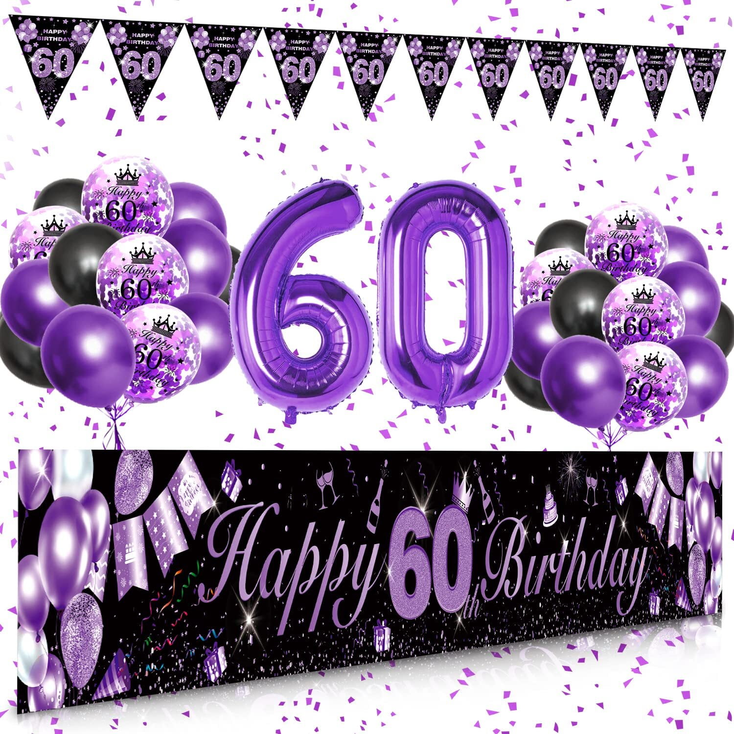 BIRLON 60th Birthday Decorations, Women Birthday Party Supplies, Happy ...