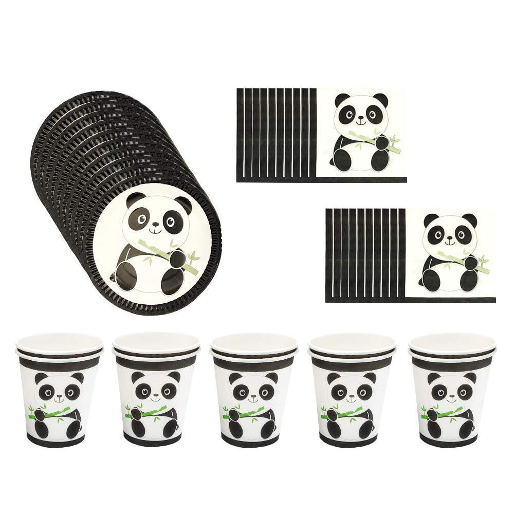 BIRLON Panda Birthday Party Tableware Kit, for 10 Guests, Panda Party ...