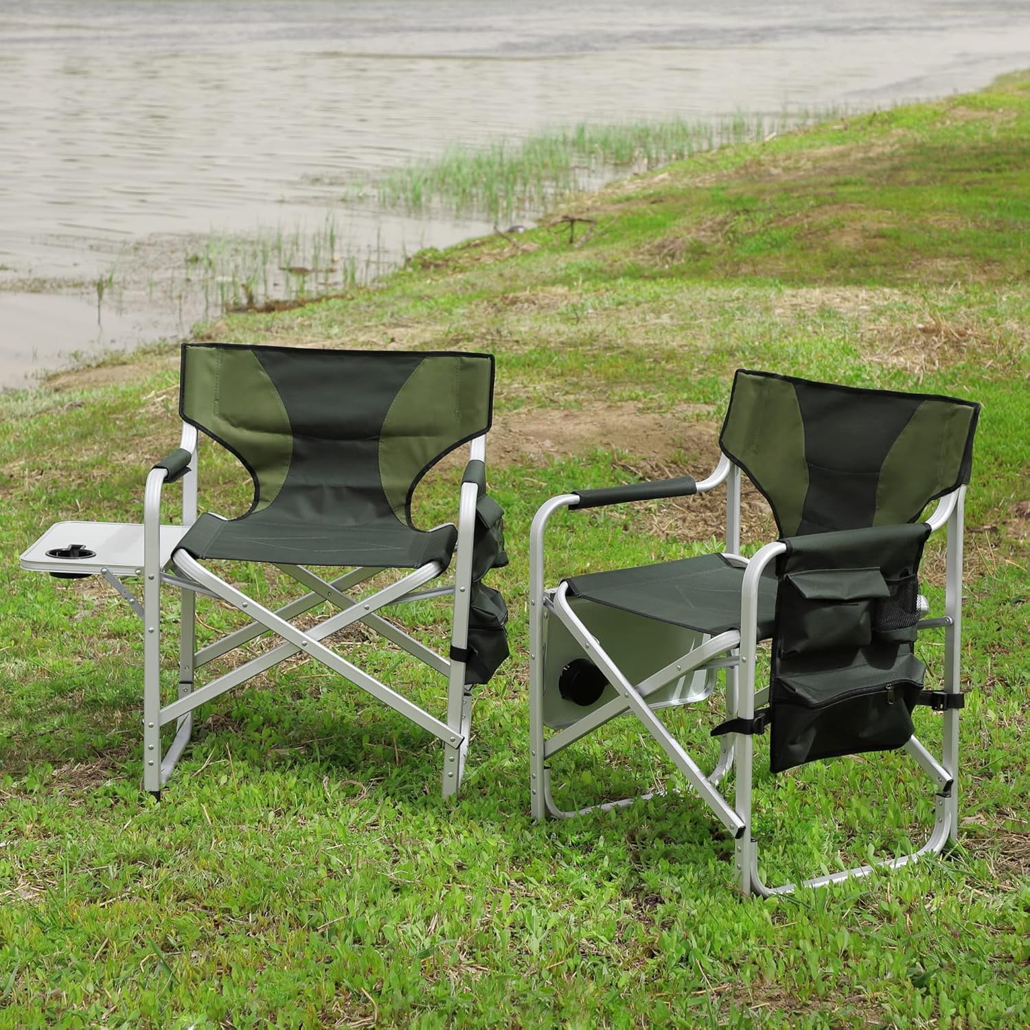 BISHE 2-Piece Upholstered Folding Outdoor Chair with Side Table and ...