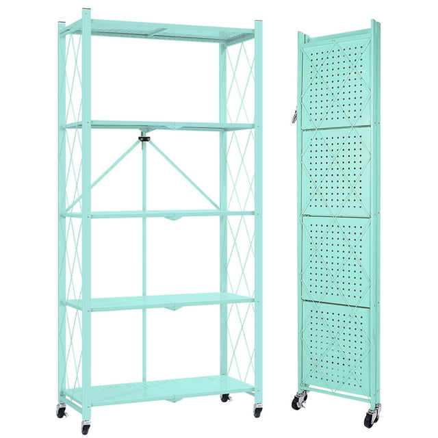 BISHE Tall Utility 5-Shelf Metal Storage Shelves with Wheels, Heavy ...
