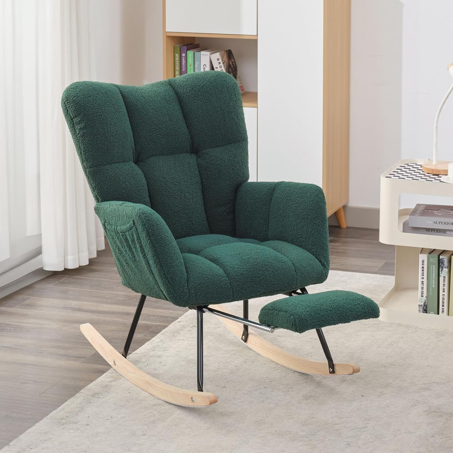 BISHE Adjustable Rocking Chair with Footrest - Plush Teddy Fabric ...