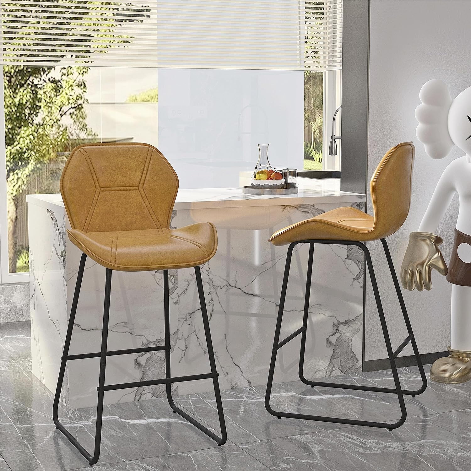 BISHE Bar Stool Set of 2 Leather Bar Stools with High Density Foam 36 ...