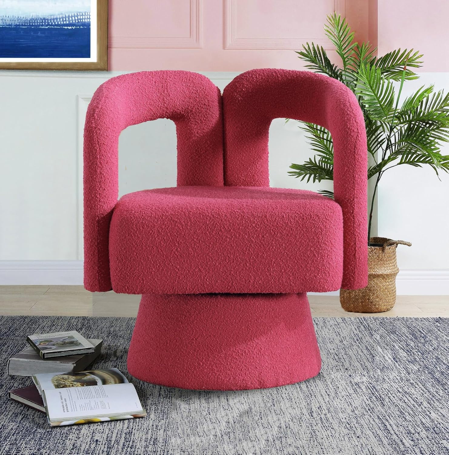 BISHE Modern Single Swivel Accent Chair, Boucle Fabric Barrel Lounge ...