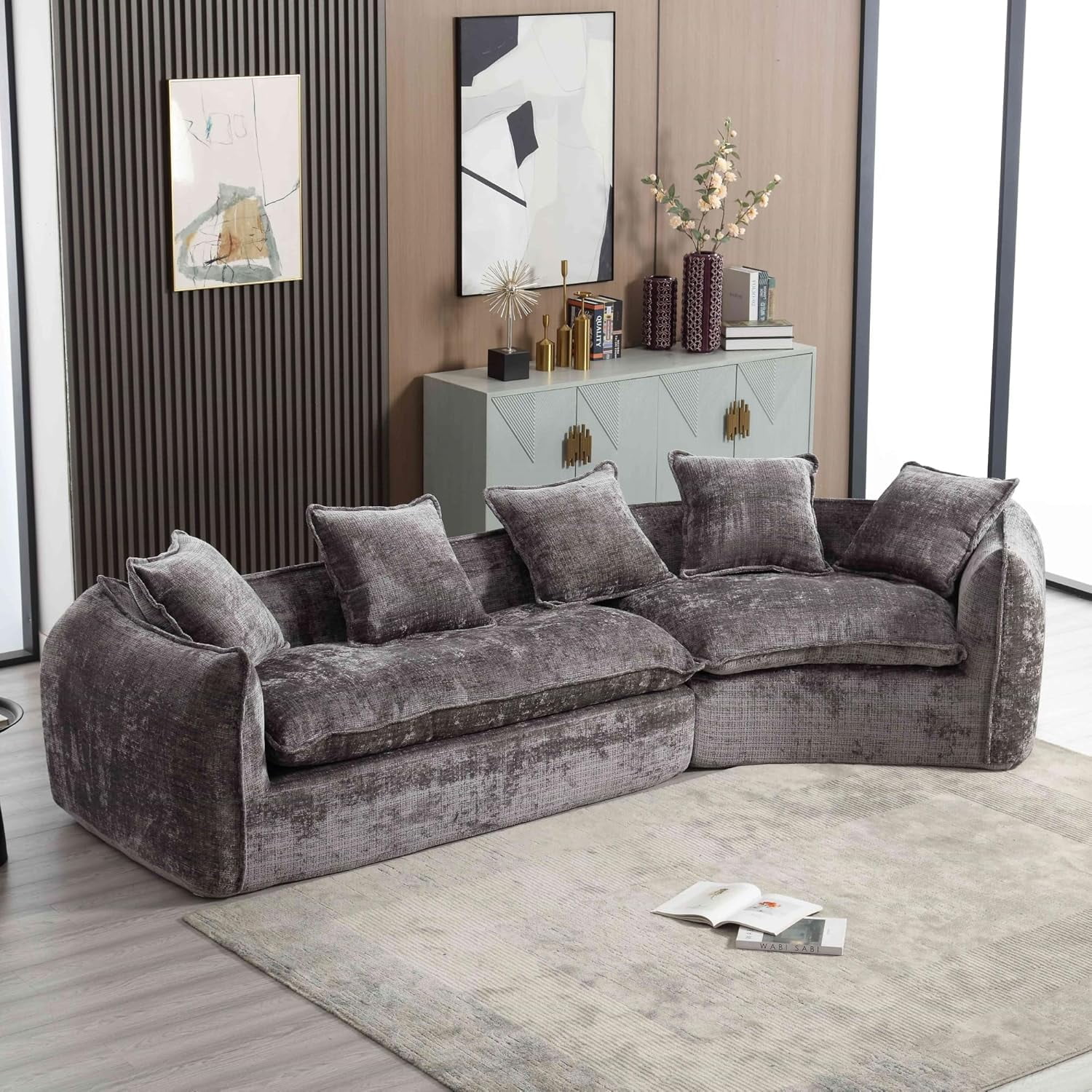 BISHE Modular Sectional Sofa, L-Shaped Cloud Couch for 5 with Pillows ...