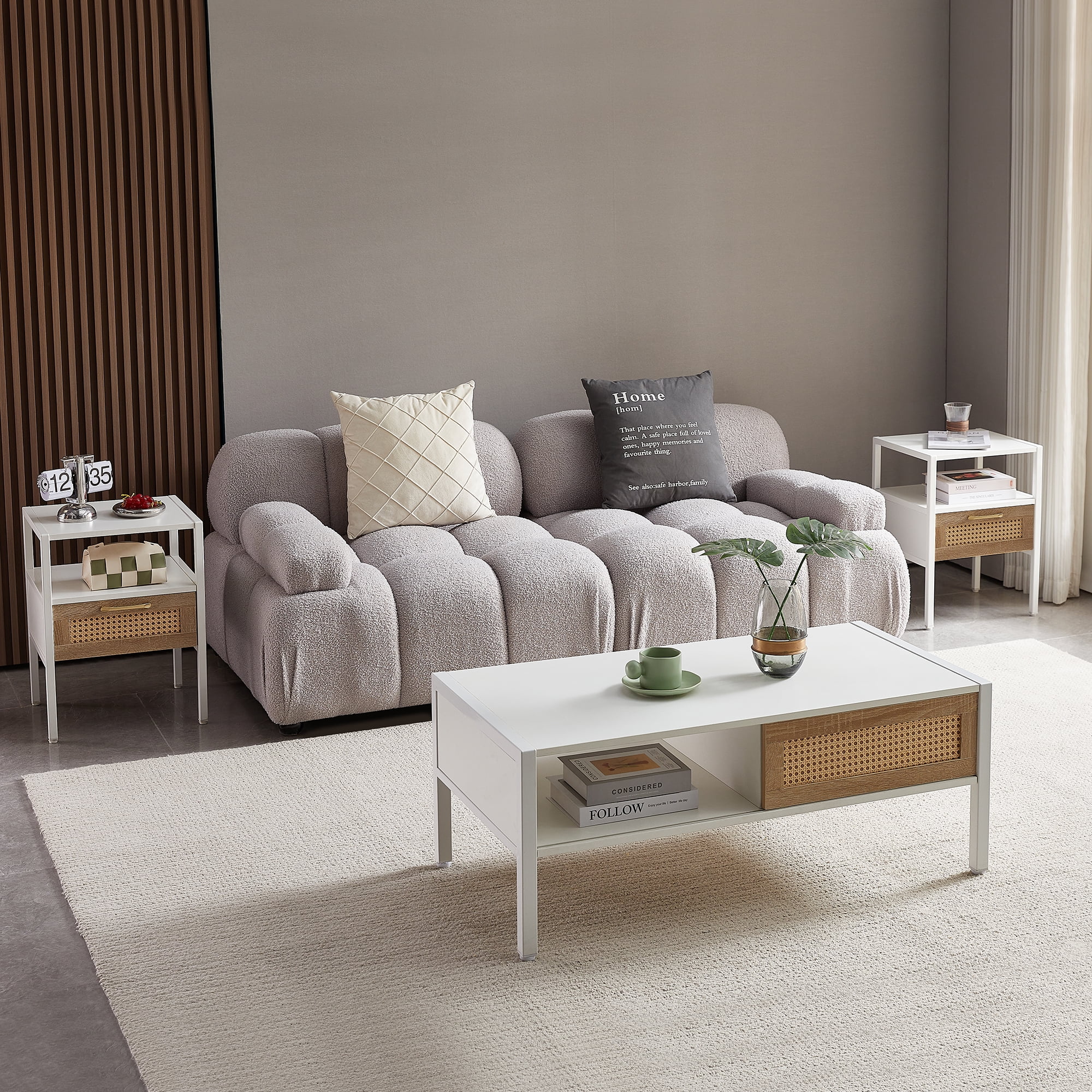 BISHE Nightstand Set of 2 End Tables with Drawers Unique rattan ...