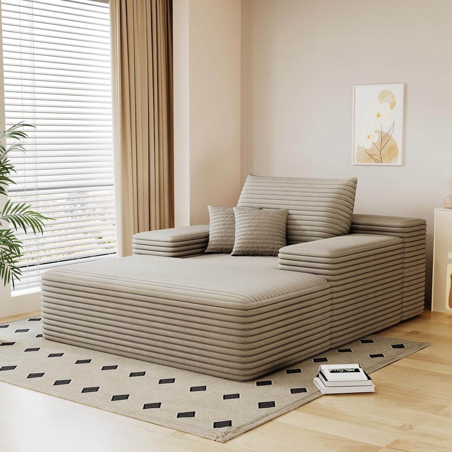 BISHE Oversized Upholstered Sofa Bed with 3 Pillows, 68" Corduroy ...