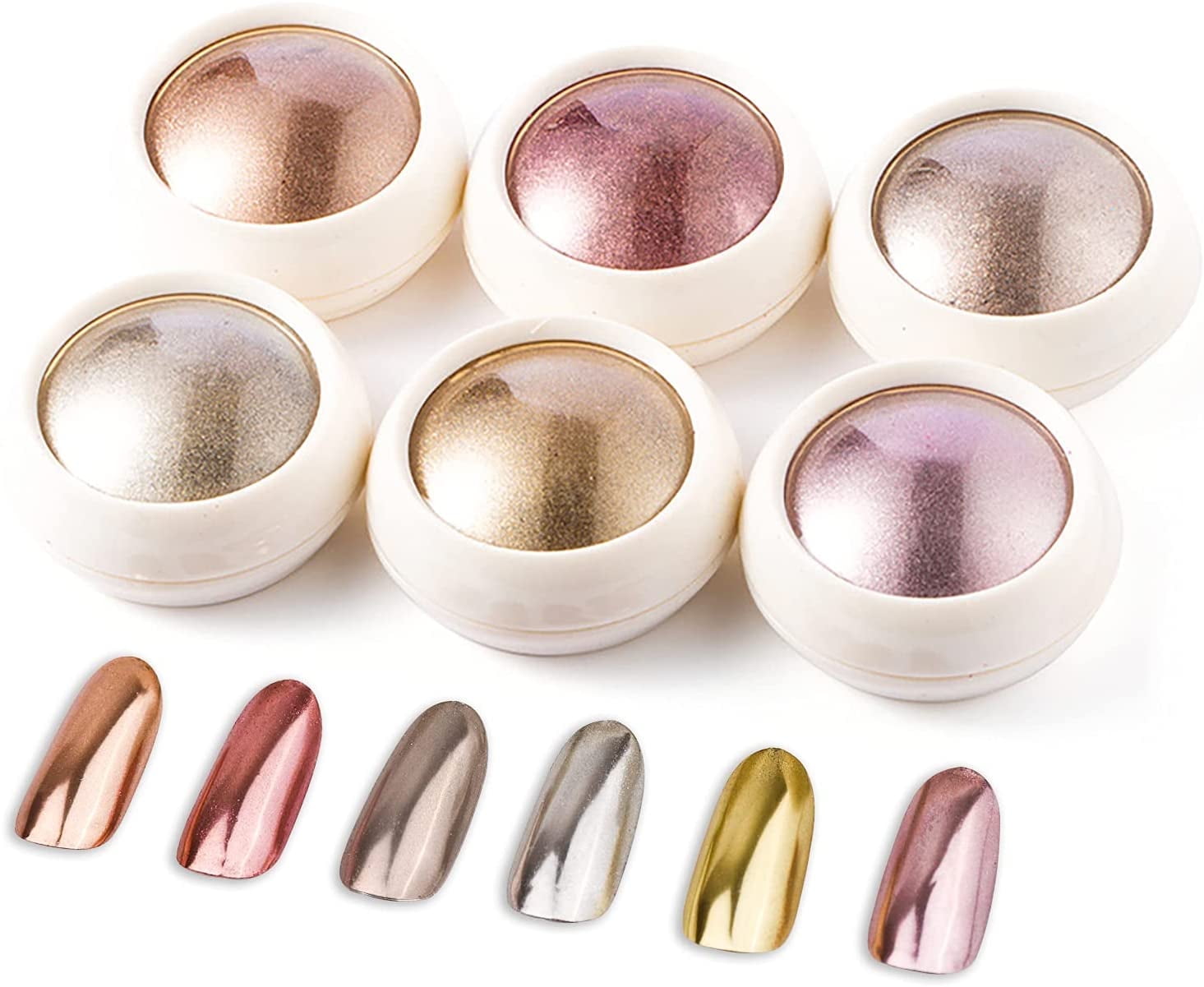 BISHENGYF Rose Gold Chrome Nail Powder Set, Metallic Shimmer Pigment ...