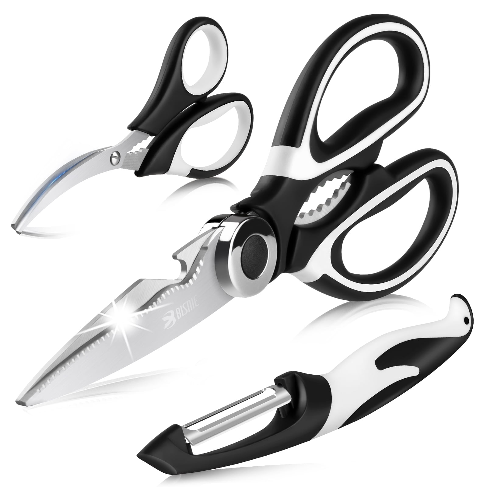 BISNIE Black-White Stainless Steel Kitchen Scissors Set of 3 ,Mult ...