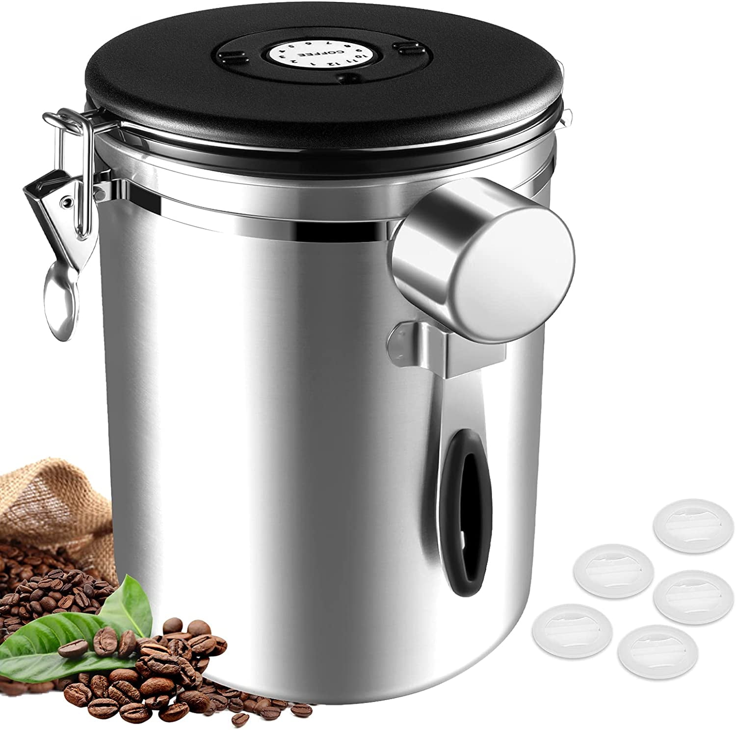 BISNIE 35oz Stainless Steel Coffee Container, Airtight Canister with ...