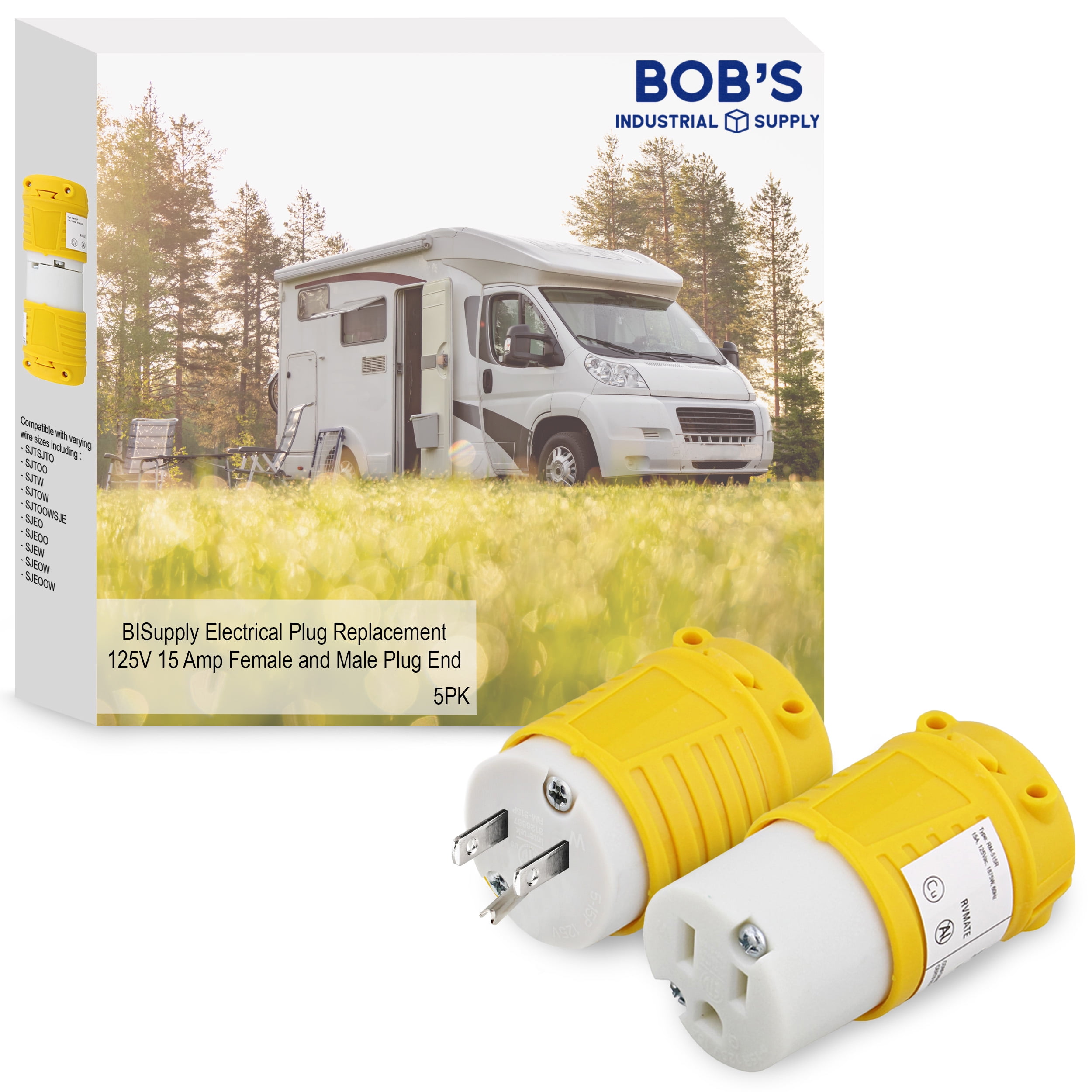 BISupply Electrical Plug Replacement - 125V 15 Amp Female and Male Plug ...