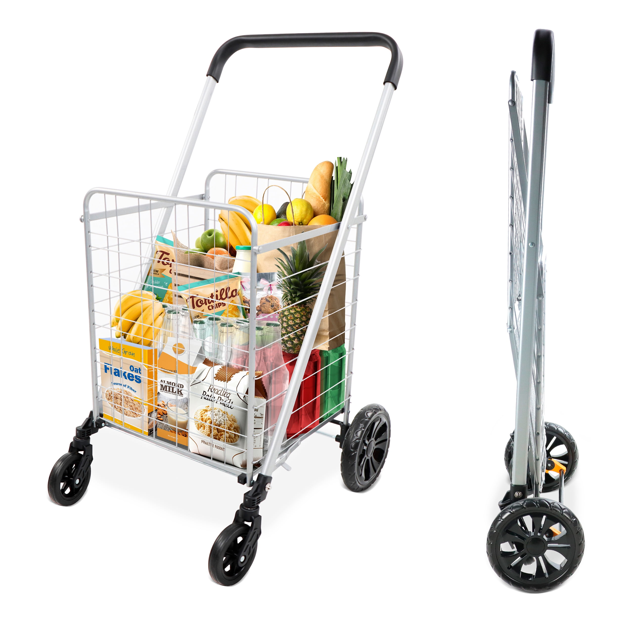BISupply Foldable Shopping Cart With 360° Swivel Castor Wheels ...
