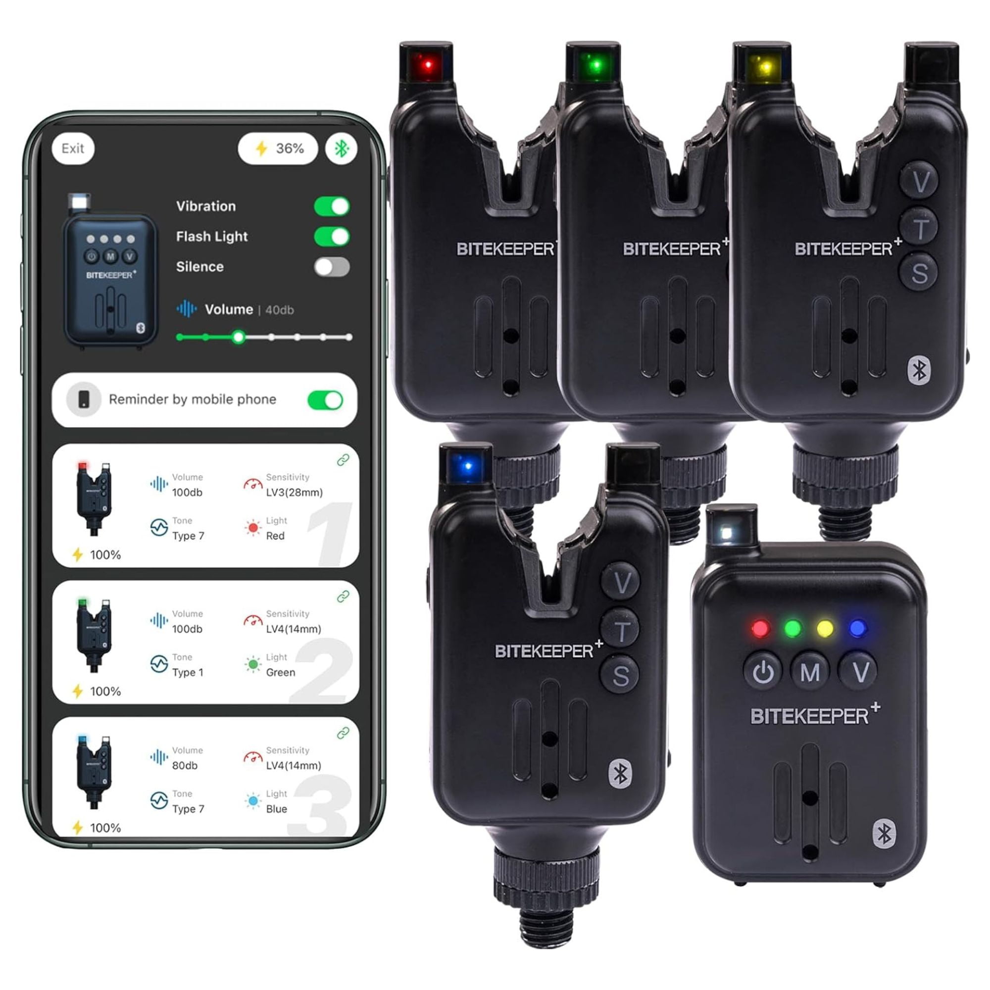 BITEKEEPER Pro Smart Bite Alarm Set with Receiver 4+1 | Fishing Bite ...